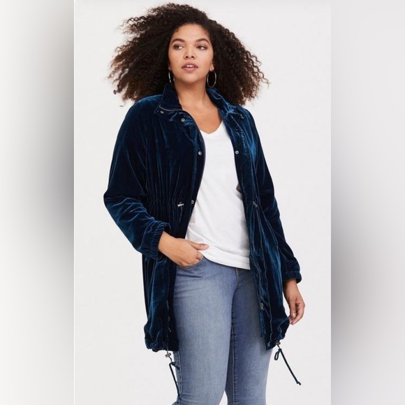 torrid | Jackets & Coats | Torrid Plus Size Blue Velvet Anorak Utility ...